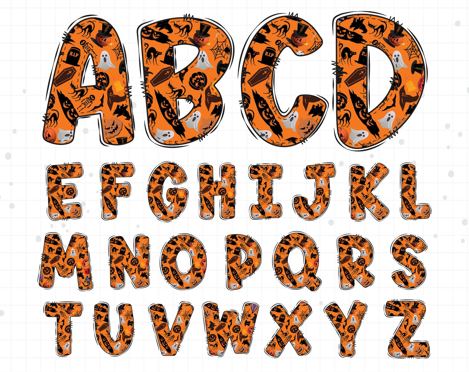 Cute Halloween Doodle Alphabet Bundle, Halloween Alphabet PNG, Pumpkin ...