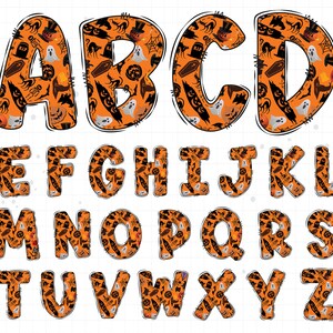 Cute Halloween Doodle Alphabet Bundle, Halloween Alphabet PNG, Pumpkin ...