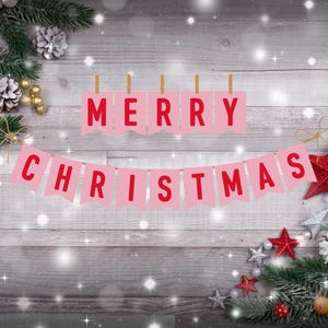 Pink Christmas Banner, Printable Christmas Banner Garland, Pink ...