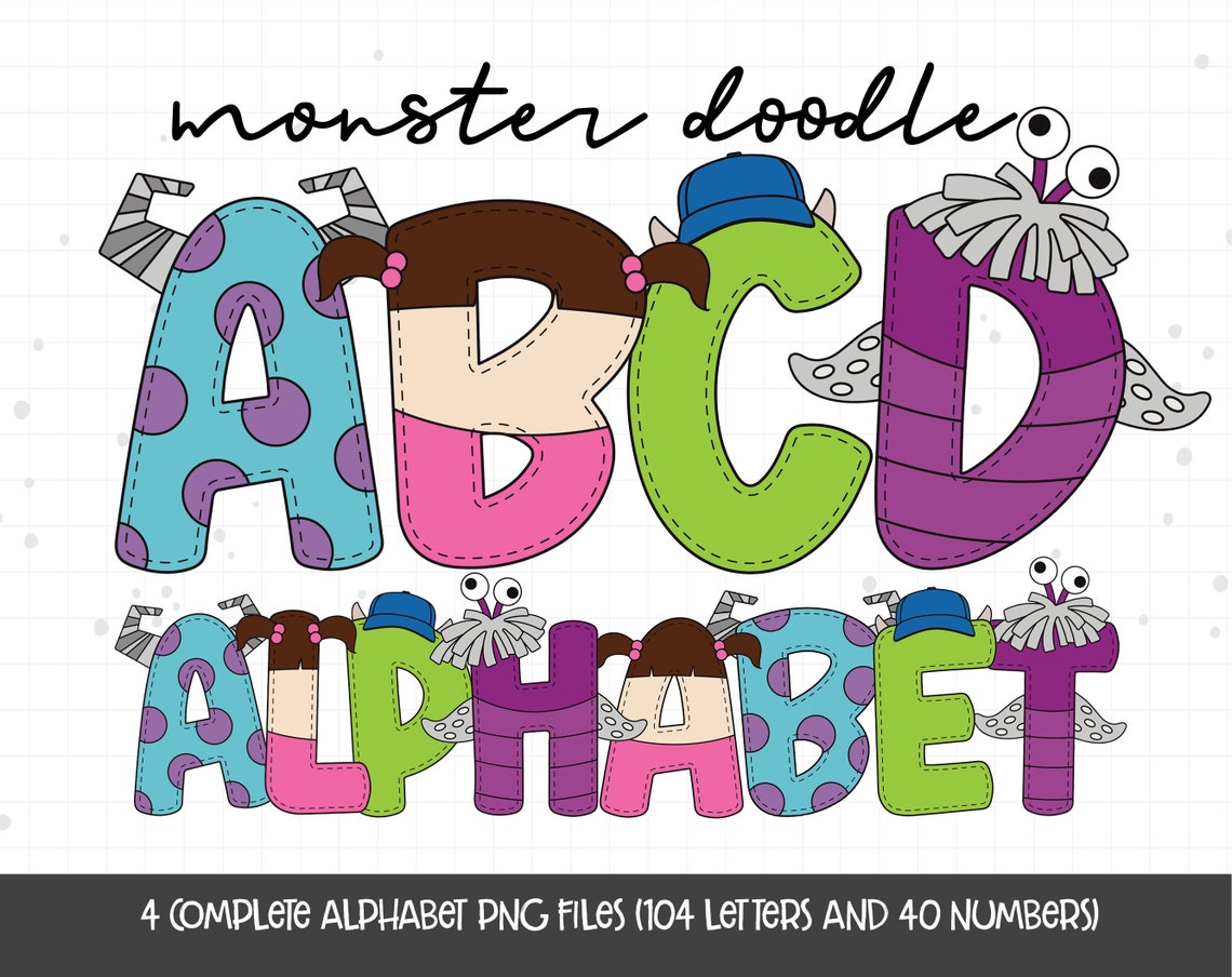 Monster Alphabet Cute Monster Doodle Letters Birthday - Etsy