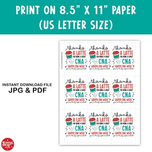 CNA Week Coffee Gift Tag Printable, Certified Nursing Assistant Week ...