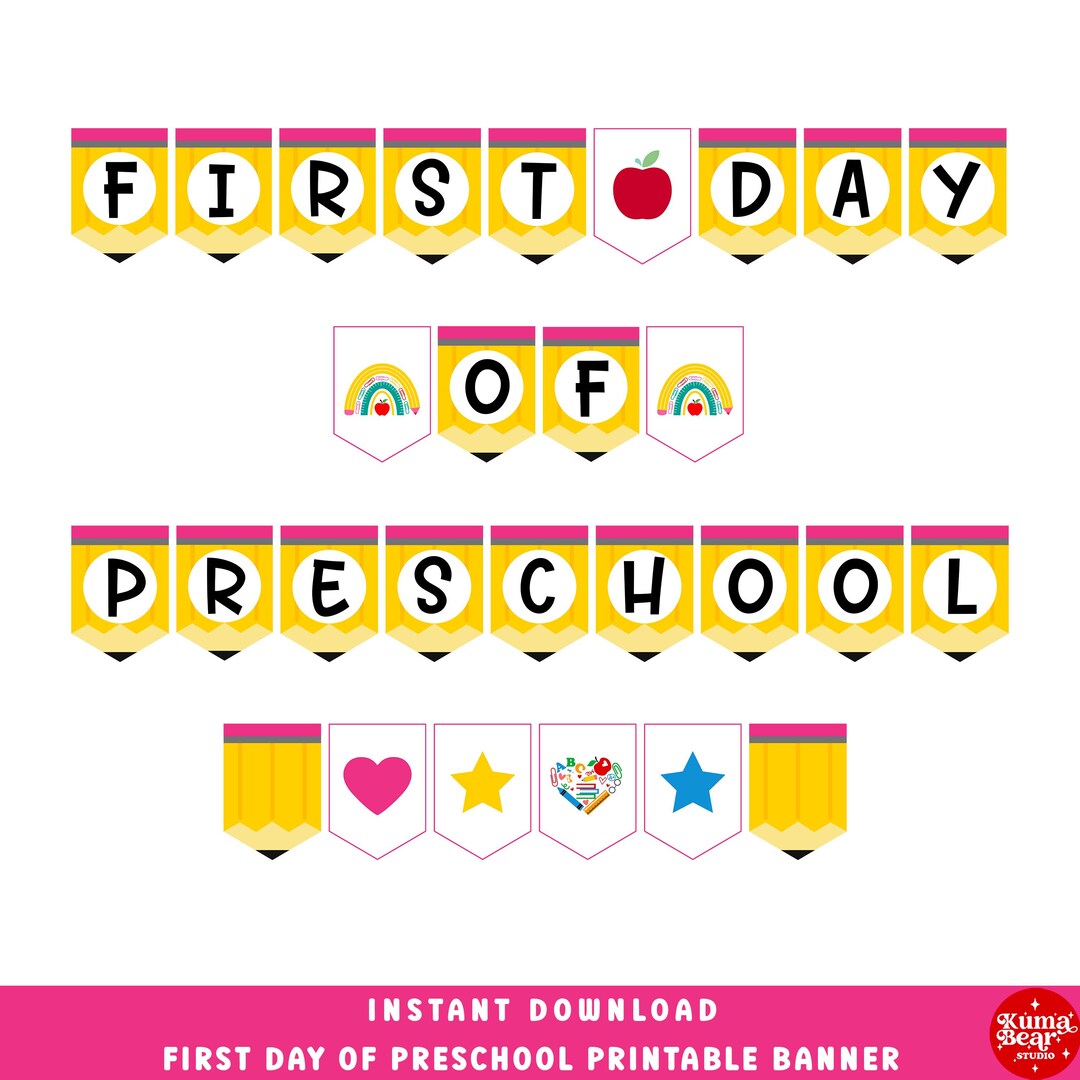 Back to School Banner Printable, First Day of Preschool Sign, Welcome ...