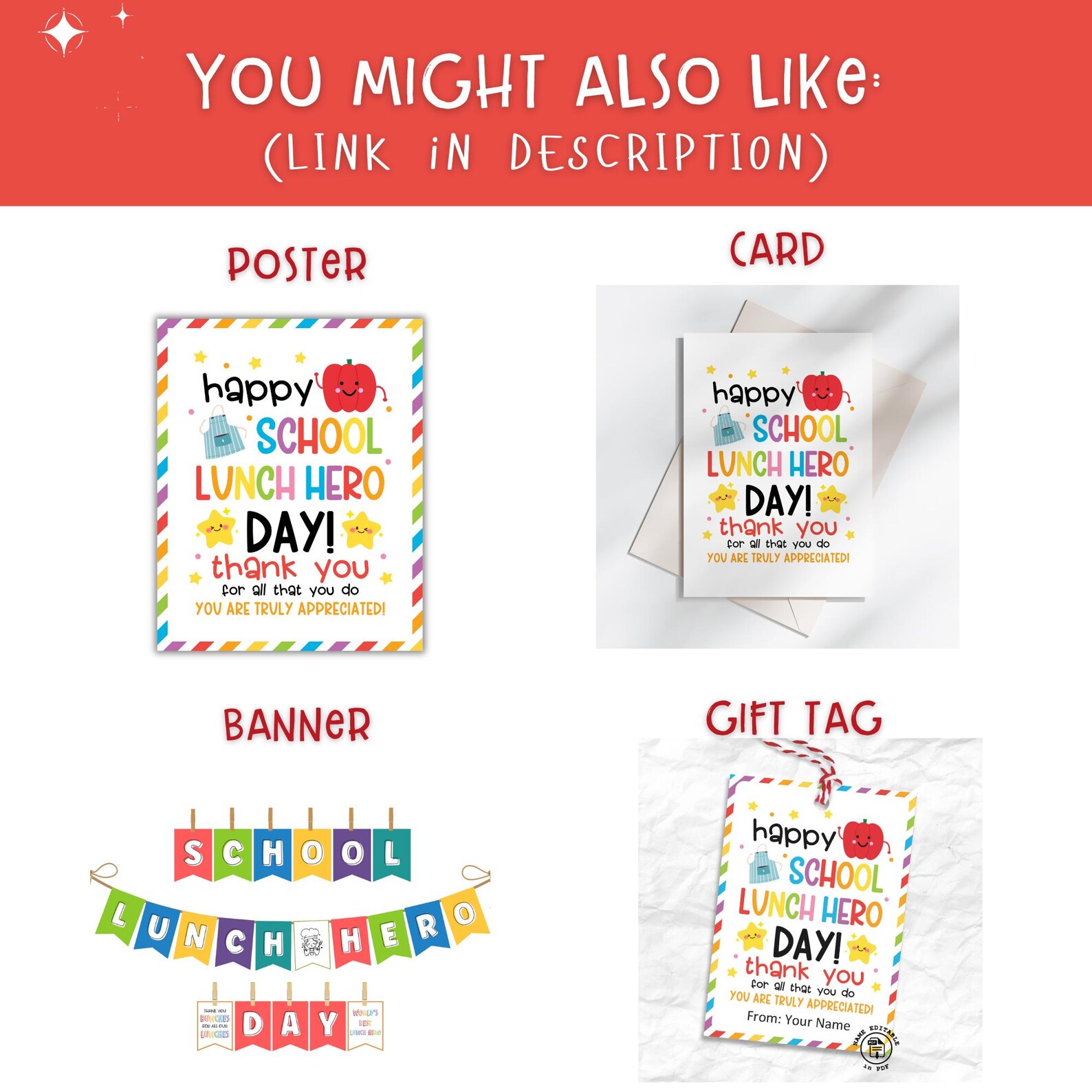 Lunch Hero Day Printable Poster, Thank You Bunches School Cafeteria ...
