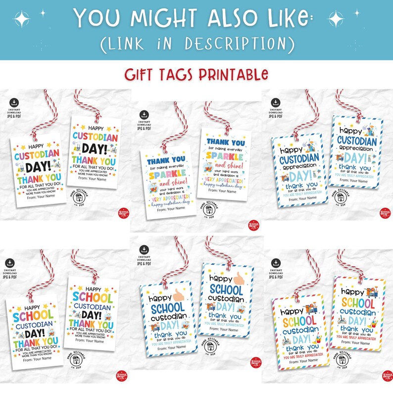 Custodian Day Gift Tags - Printable Thank You Favor Tags for School ...