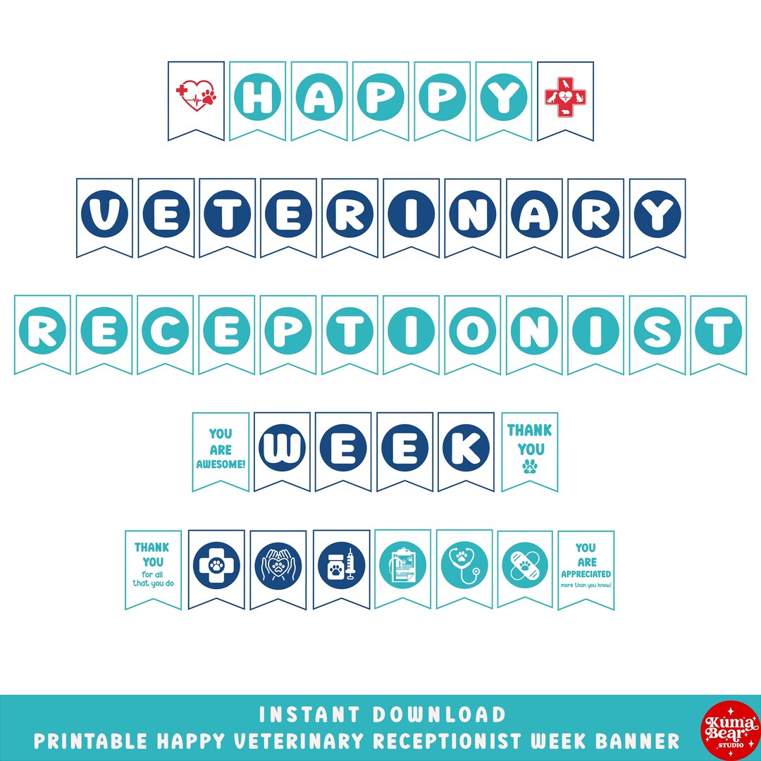 Veterinary Receptionist Week Banner Printable, Banner Happy Veterinary ...