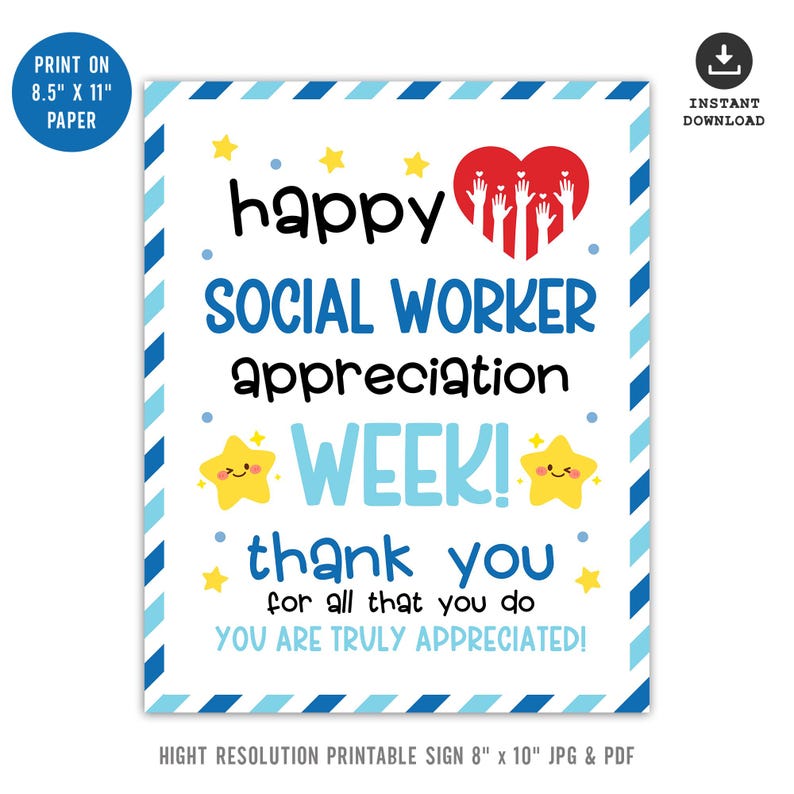 Social Work Week Sign Printable, Appreciation Decor Social Worker Thank ...