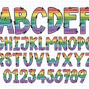 Rainbow and Glitter Alphabet PNG, Alphabet Sublimation, Alphabet ...