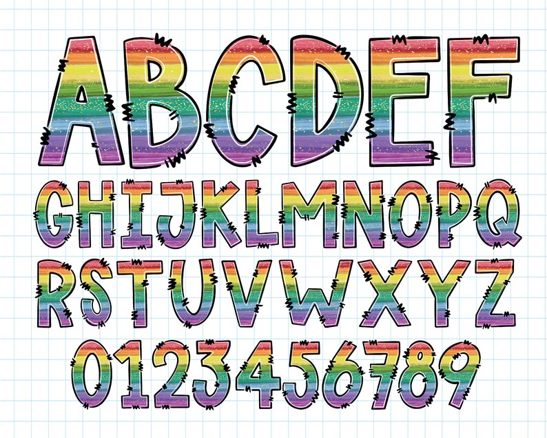 Rainbow and Glitter Alphabet PNG Alphabet Sublimation - Etsy