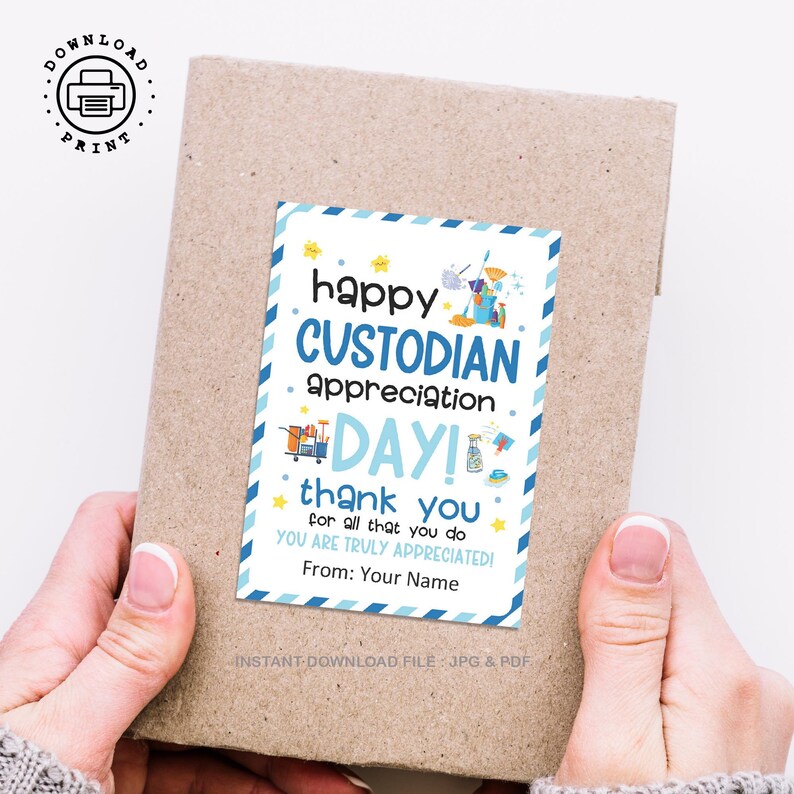 Custodian Day Gift Tags - Printable Thank You Favor Tags for School ...