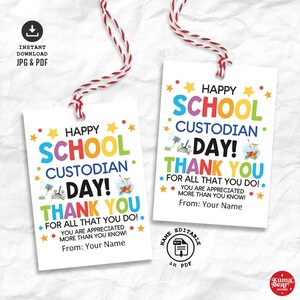 School Custodian Day Gift Tags Printable - Thank You Favor Tags for ...
