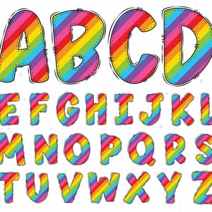 Rainbow Doodle Alphabet Bundle, Rainbow PNG Letters & Numbers, Rainbow ...