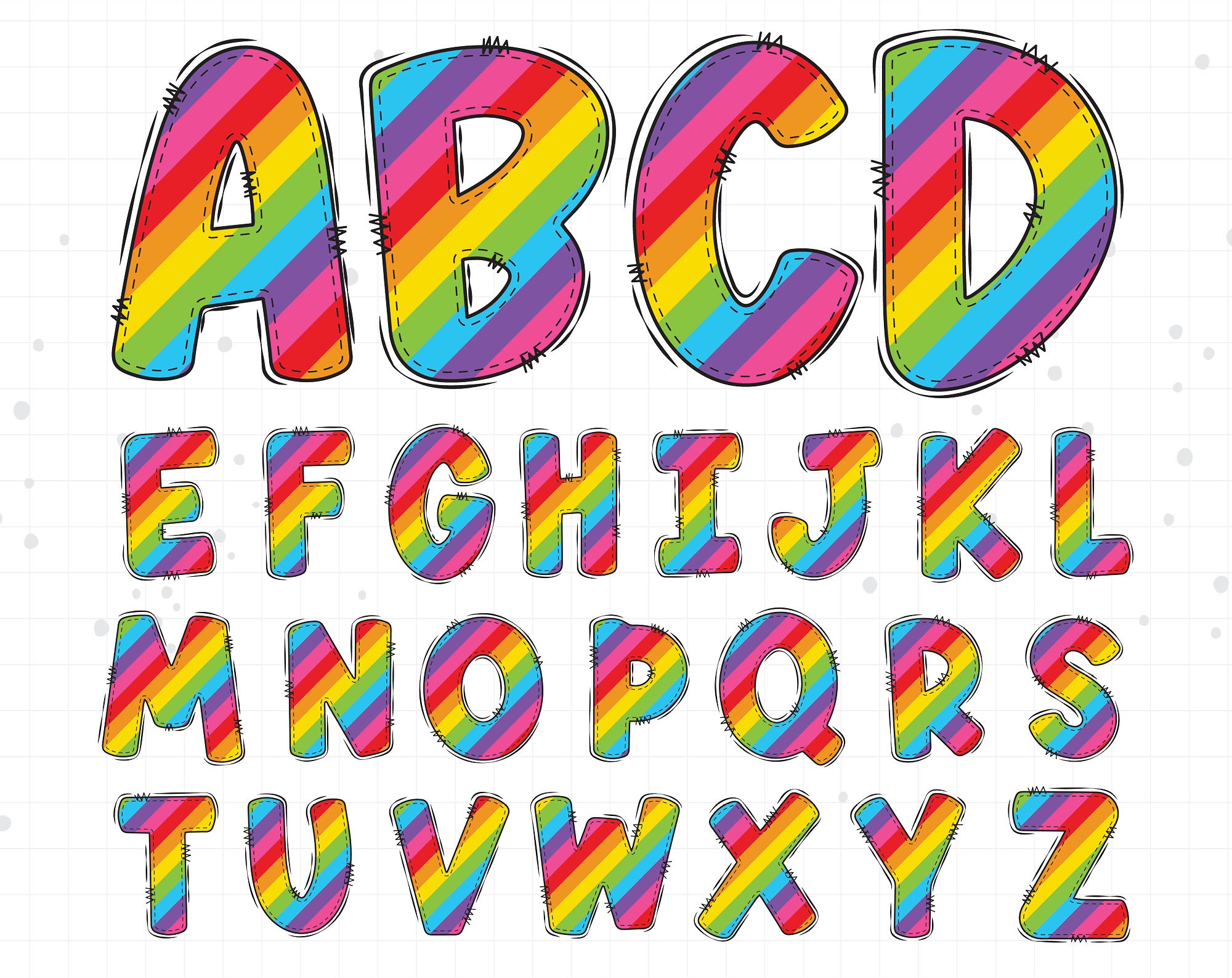 Rainbow Doodle Alphabet Bundle Rainbow PNG Letters & Numbers - Etsy