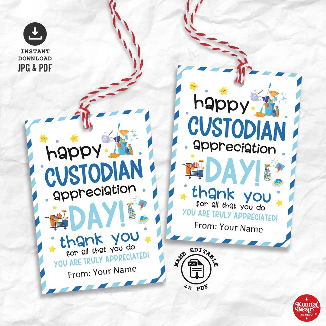 Custodian Day Gift Tags - Printable Thank You Favor Tags for School ...