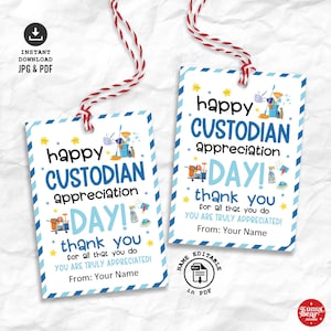Custodian Day Gift Tags - Printable Thank You Favor Tags for School ...