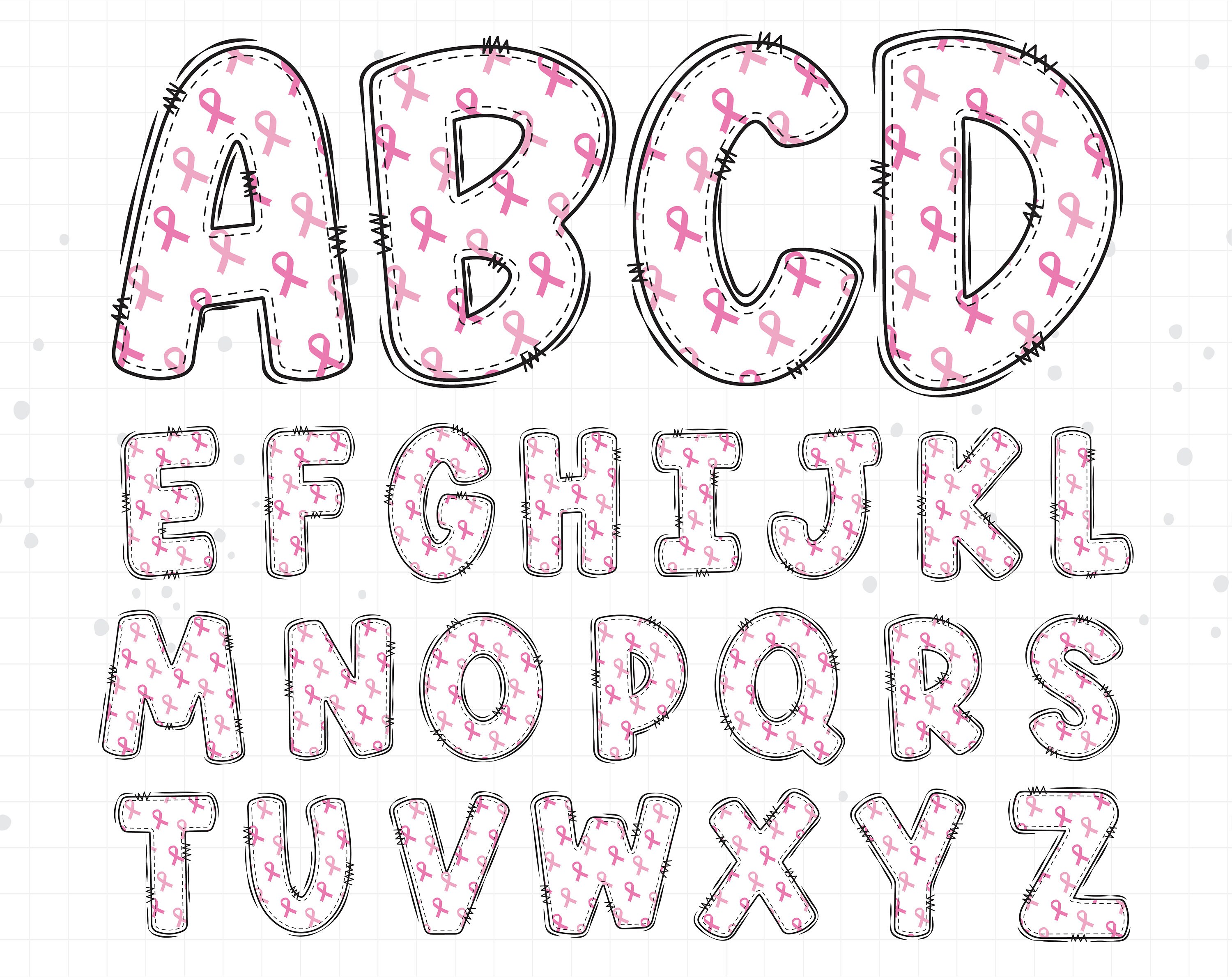 Pink Breast Cancer Awareness Alphabet Letters Bundle PNG Files, Breast ...