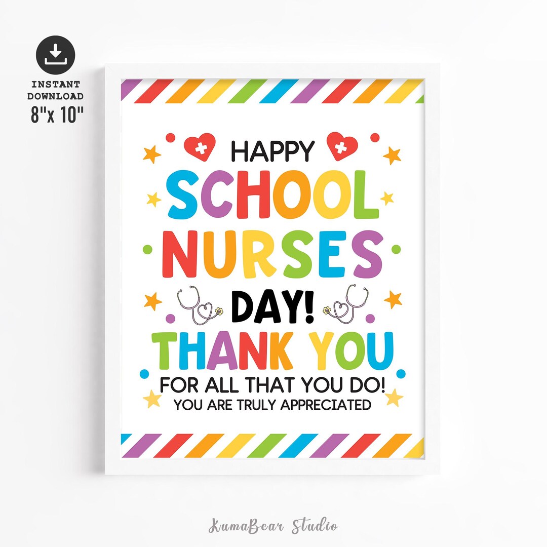 School Nurse Appreciation Sign Printable, Nurses Day Poster Bulletin ...