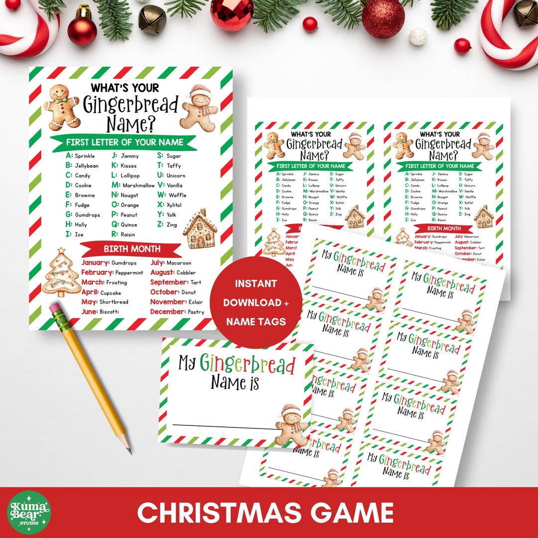 What's Your Gingerbread Name Game Christmas Party Game Printable ...