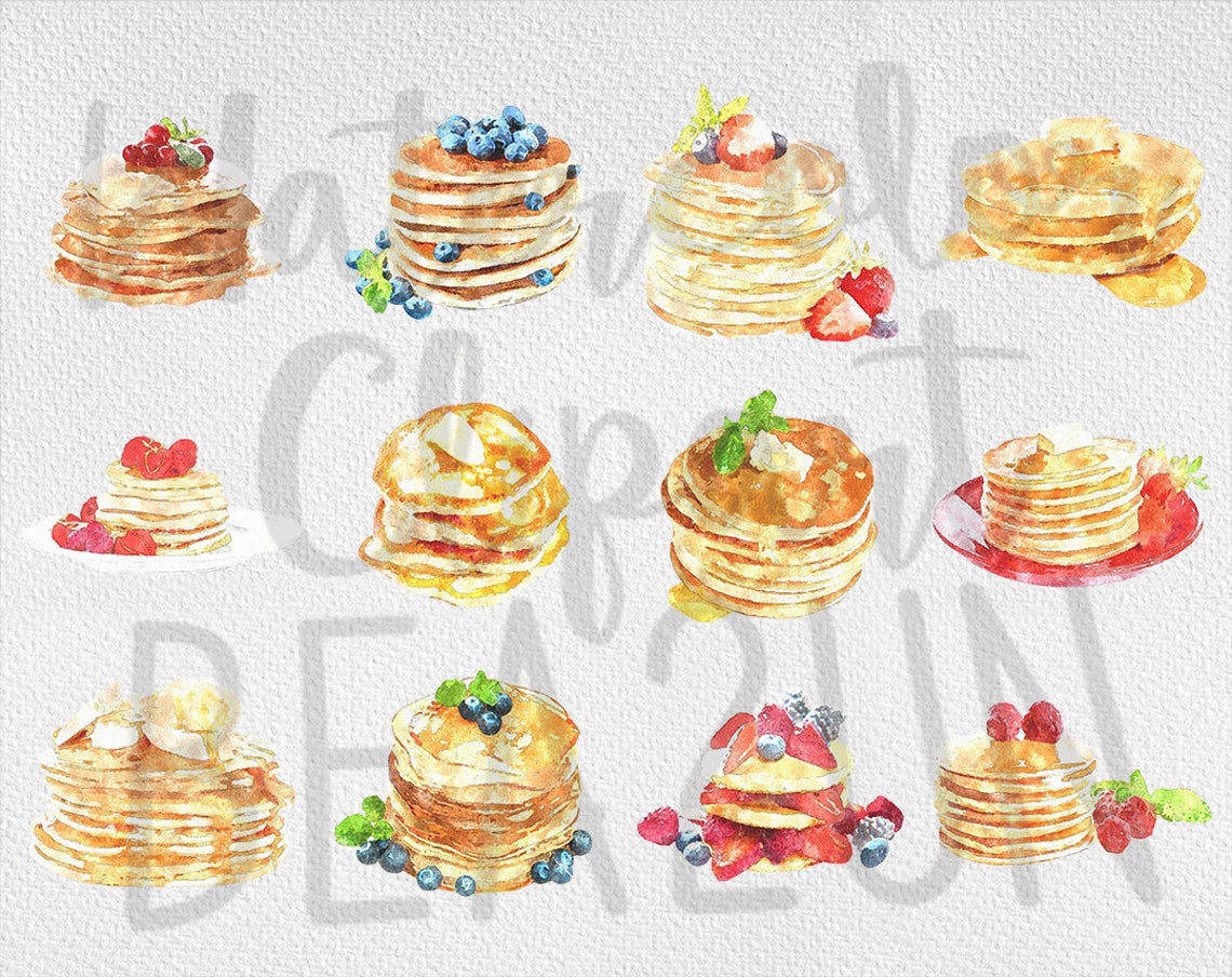 Pancakes Watercolor Sweets Pastries Pancakes Clipart Water - Etsy