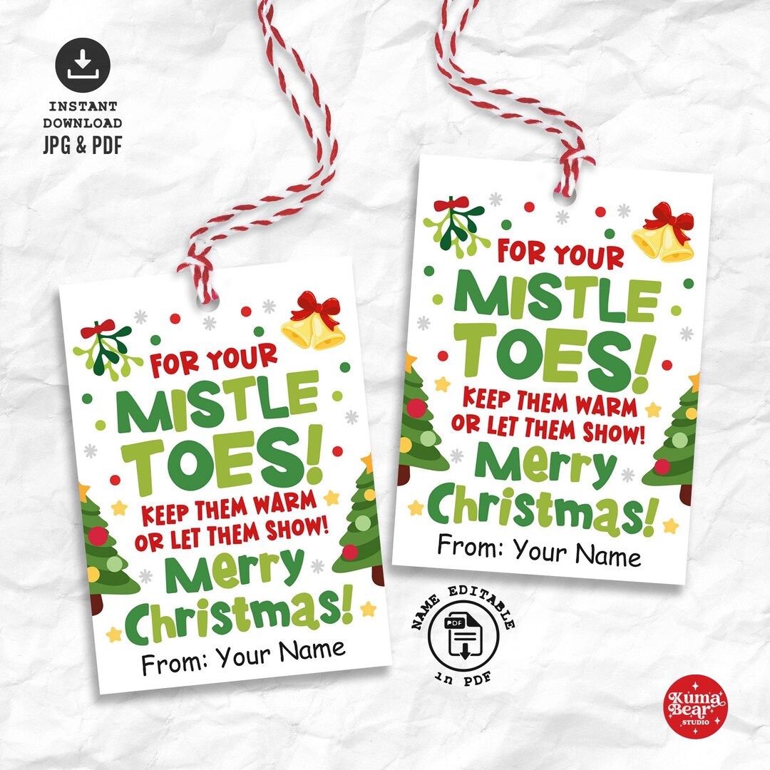Mistle Toes Christmas Gift Tag Printable, Funny Holiday Tag, Cozy ...