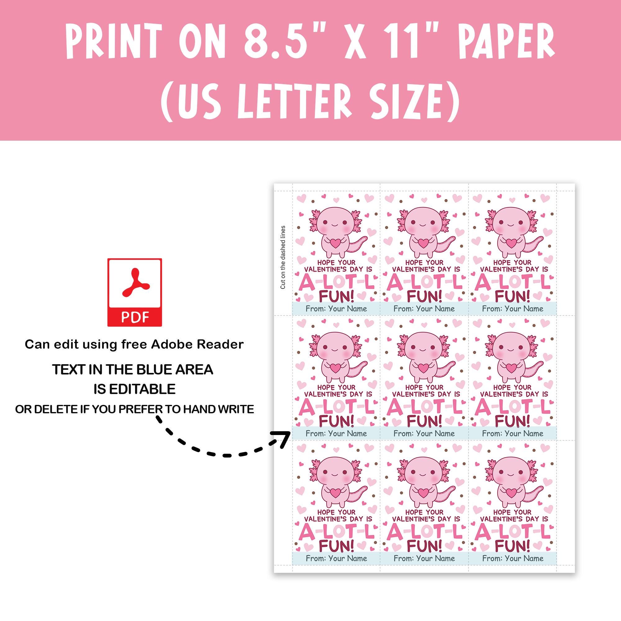 Axolotl Valentine Gift Tags Printable for Kids Friends Coworkers ...