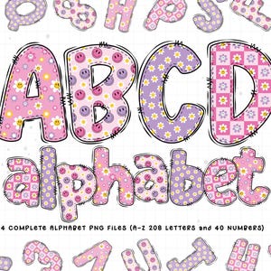 Retro Smiley Face Alphabet PNG Bundle: Groovy Doodle Letters (digital ...