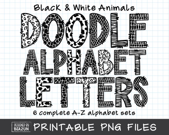 Black and White Animal Alphabet PNG Alphabet Sublimation | Etsy