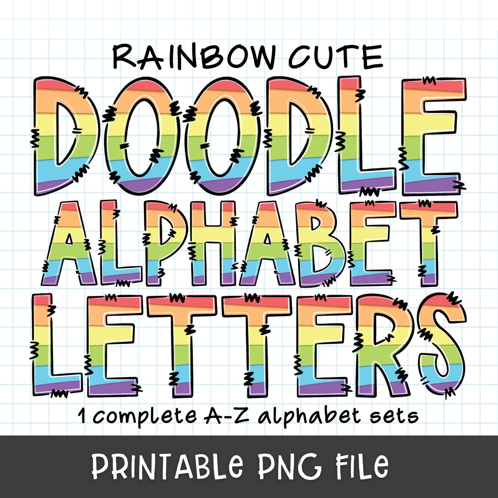 Rainbow Doodle Alphabet PNG: Pastel Letter Clipart (digital Download ...