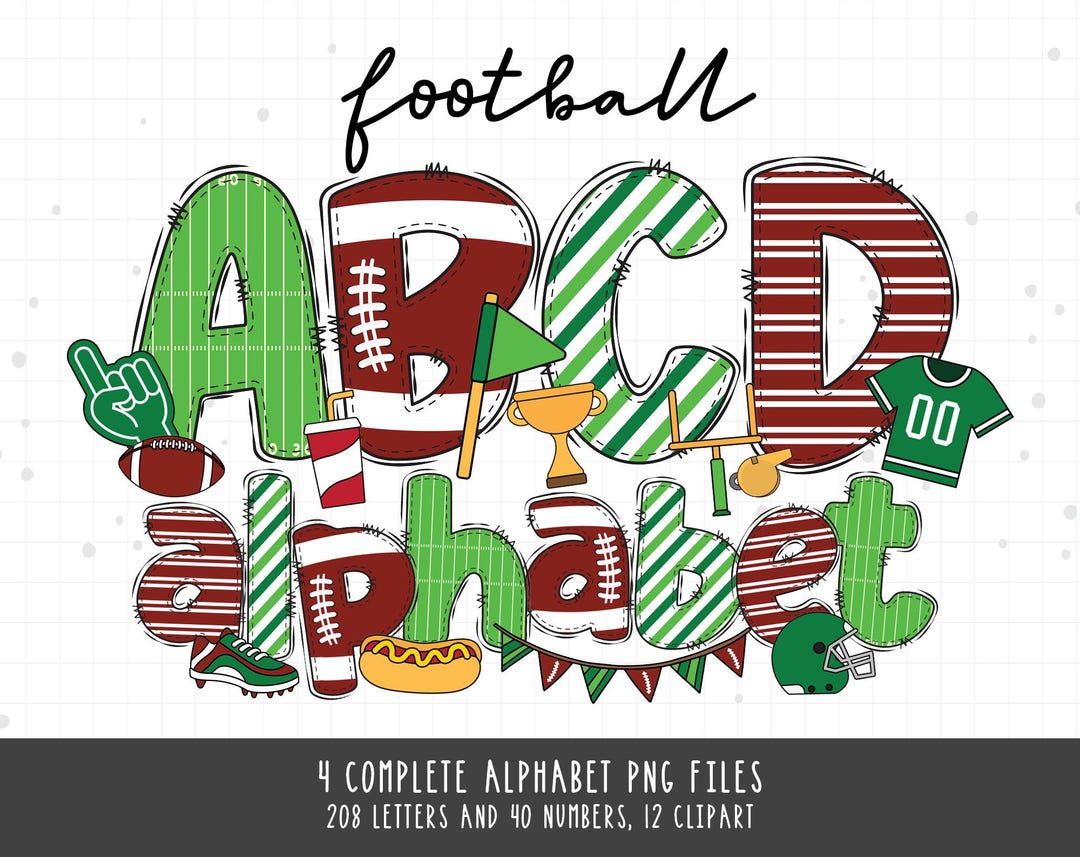 Football Doodle Alphabet Letters & Numbers, Football Clipart, Sport ...