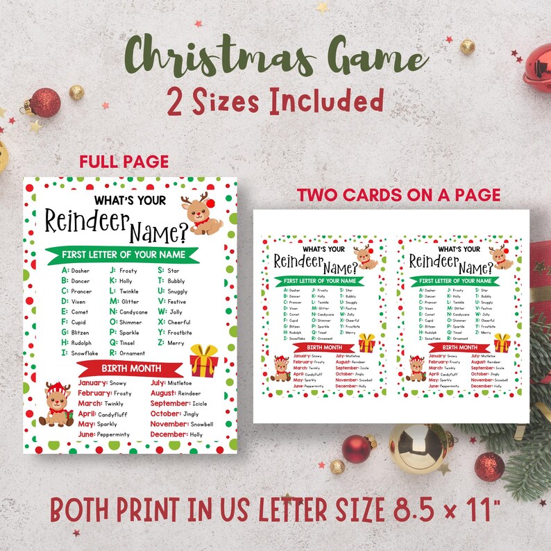 What's Your Reindeer Name Christmas Game Printable - Etsy