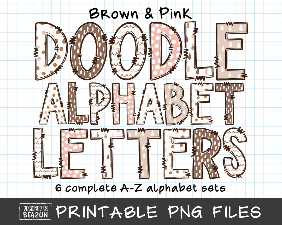 Boho Alphabet Letters PNG Bundle, Boho Brown and Pink Alphabet PNG ...