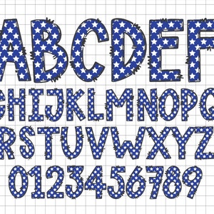 4th of July PNG Letters, Patriotic Doodle Alphabet PNG, Red White Blue ...