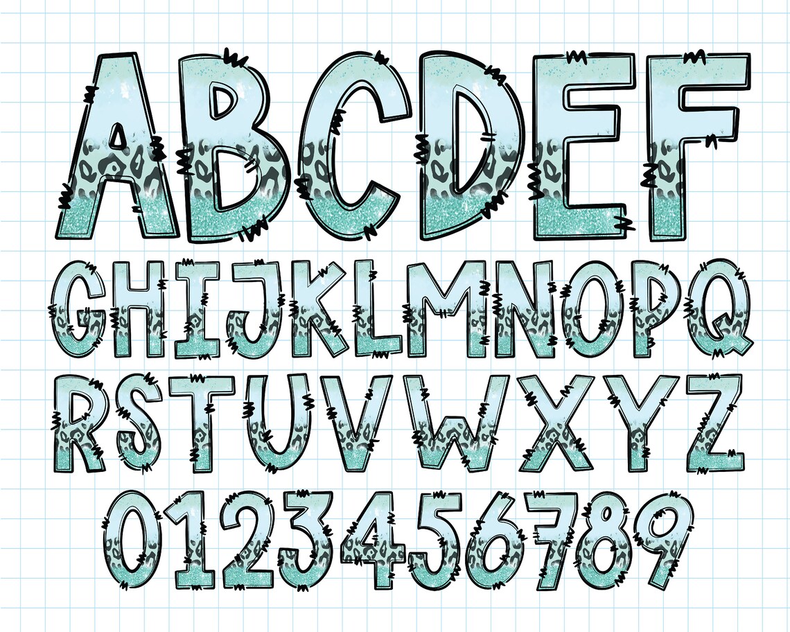 Mint Glitter and Leopard Alphabet PNG Alphabet Sublimation - Etsy