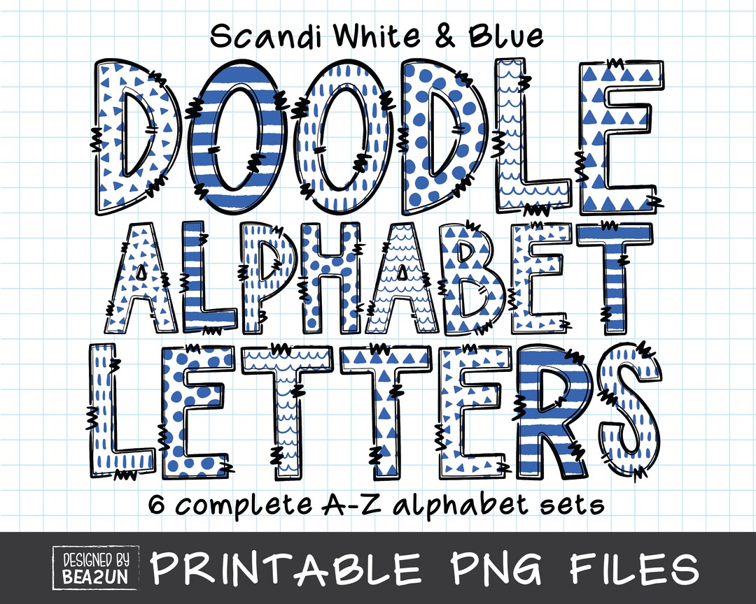 Scandi White and Blue Alphabet PNG, Alphabet Sublimation, Alphabet ...