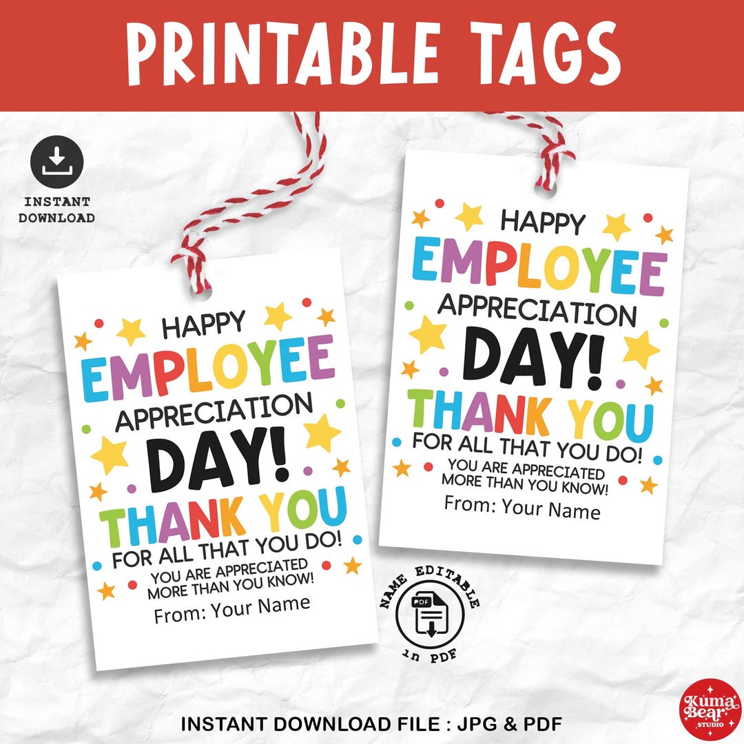 Employee Appreciation Gift Tags, Employee Appreciation Day Tags ...