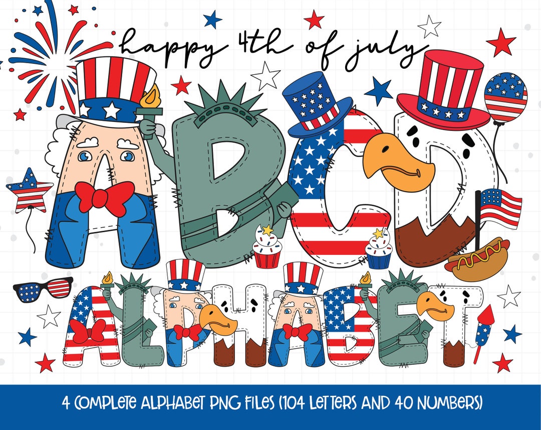 4th of July PNG, Patriotic Alphabet PNG Bundle, 4th of July Alphabet ...