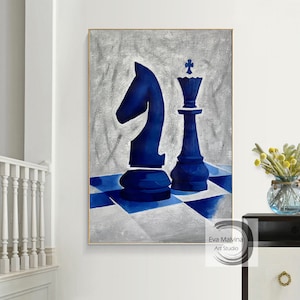 Chess Pieces Painting, Chess Wall Art, Original Painting on Canvas ...