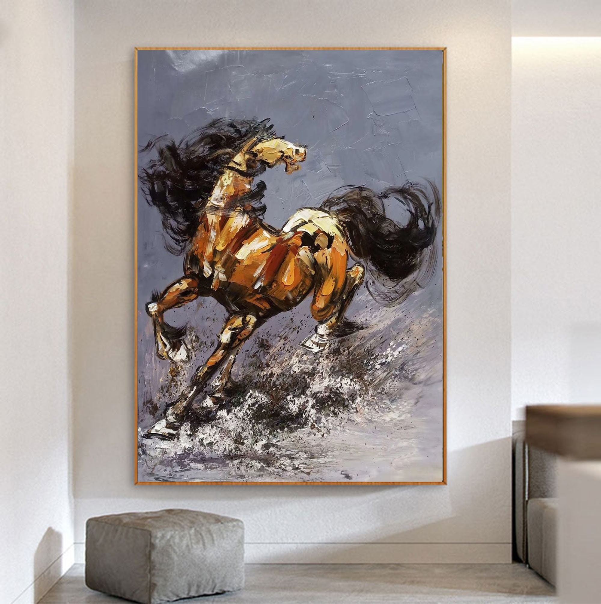 Large Abstract Wall Art, Horse Painting on Canvas, Original Oil ...