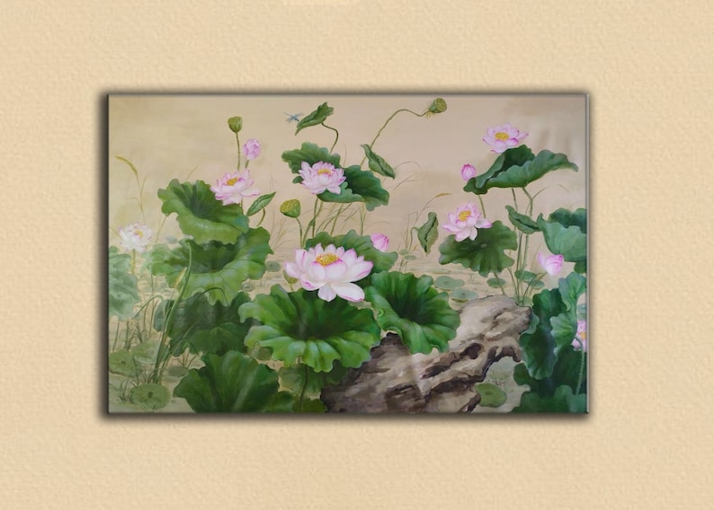 Lotus Painting, Lotus Flower Painting, Large Canvas Art,asian ...