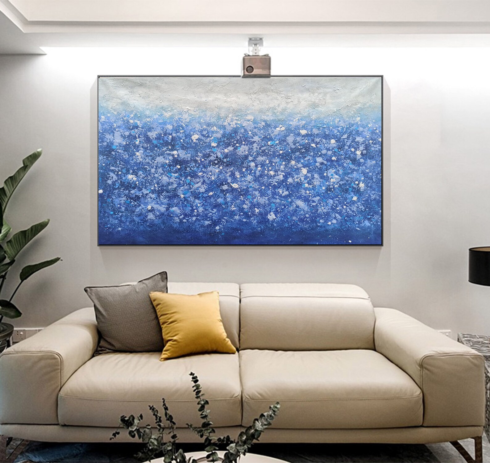 Large Canvas Wall Art, Blue Abstract Painting Original, Large Abstract ...