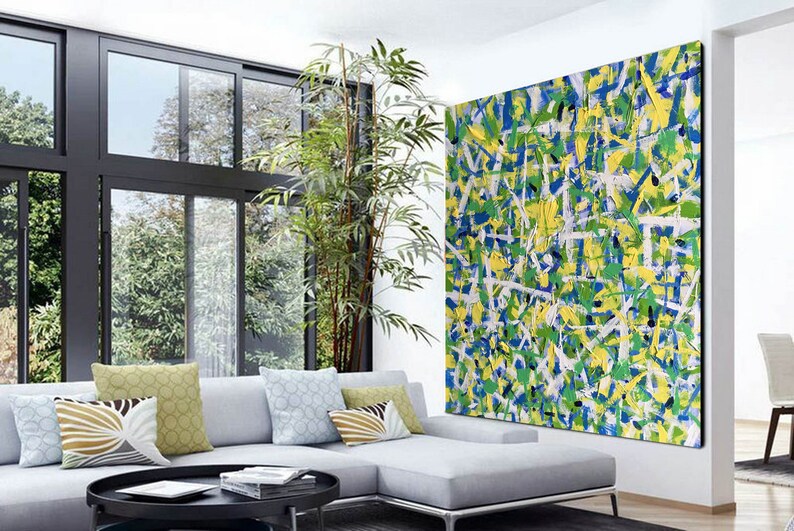 Large abstract wall art green abstract painting extra large | Etsy