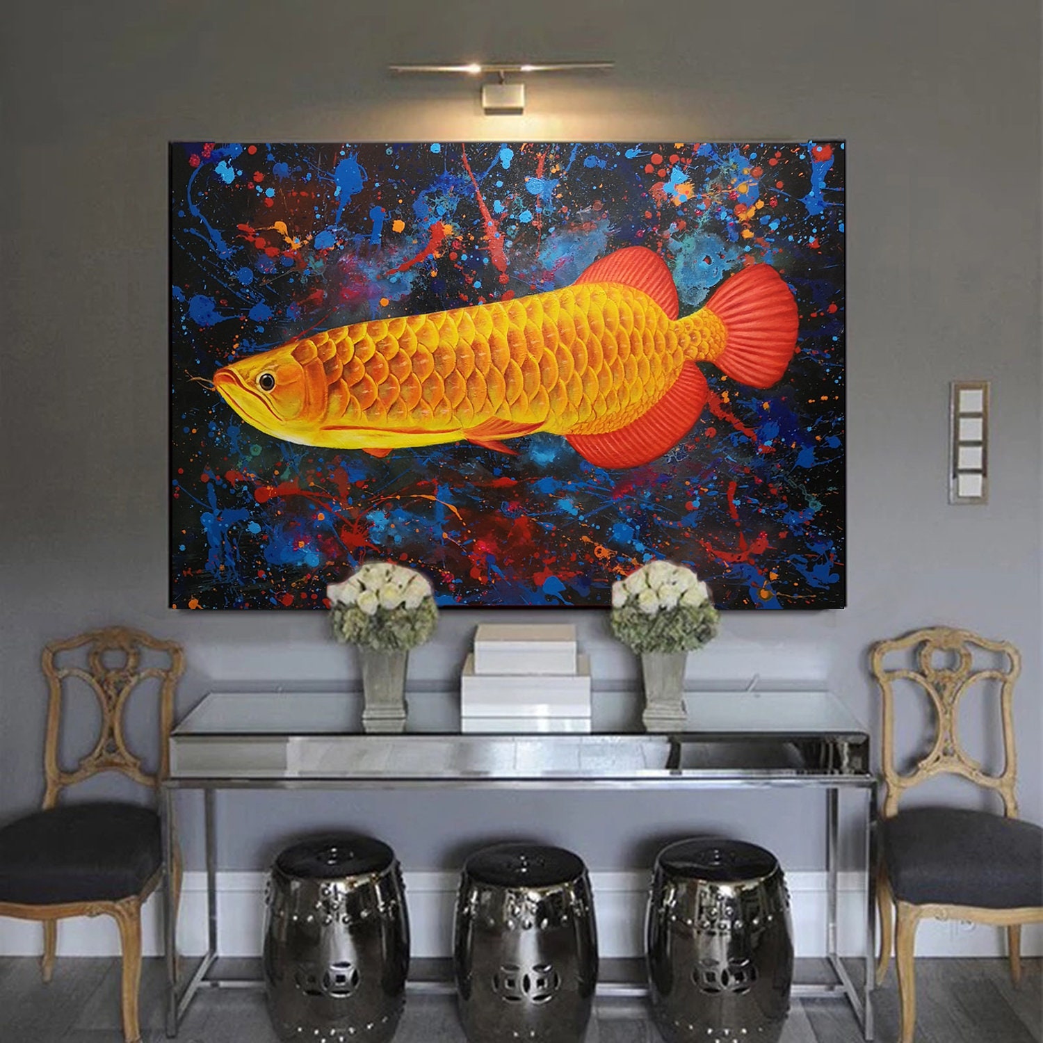 Fish painting large oil painting large wall art on canvas | Etsy