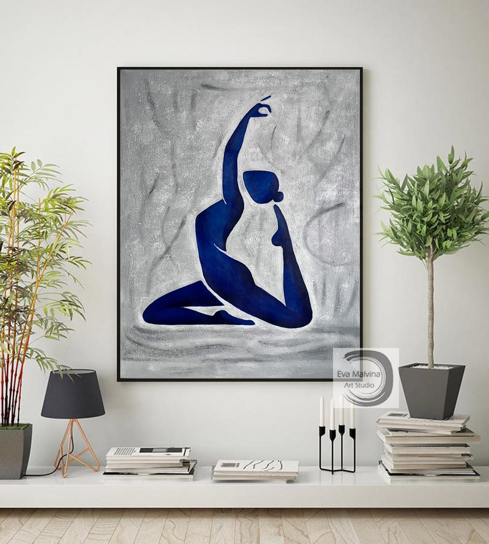 Yoga Wall Art Original Art Painting Yoga Pose Painting on Canvas Large ...