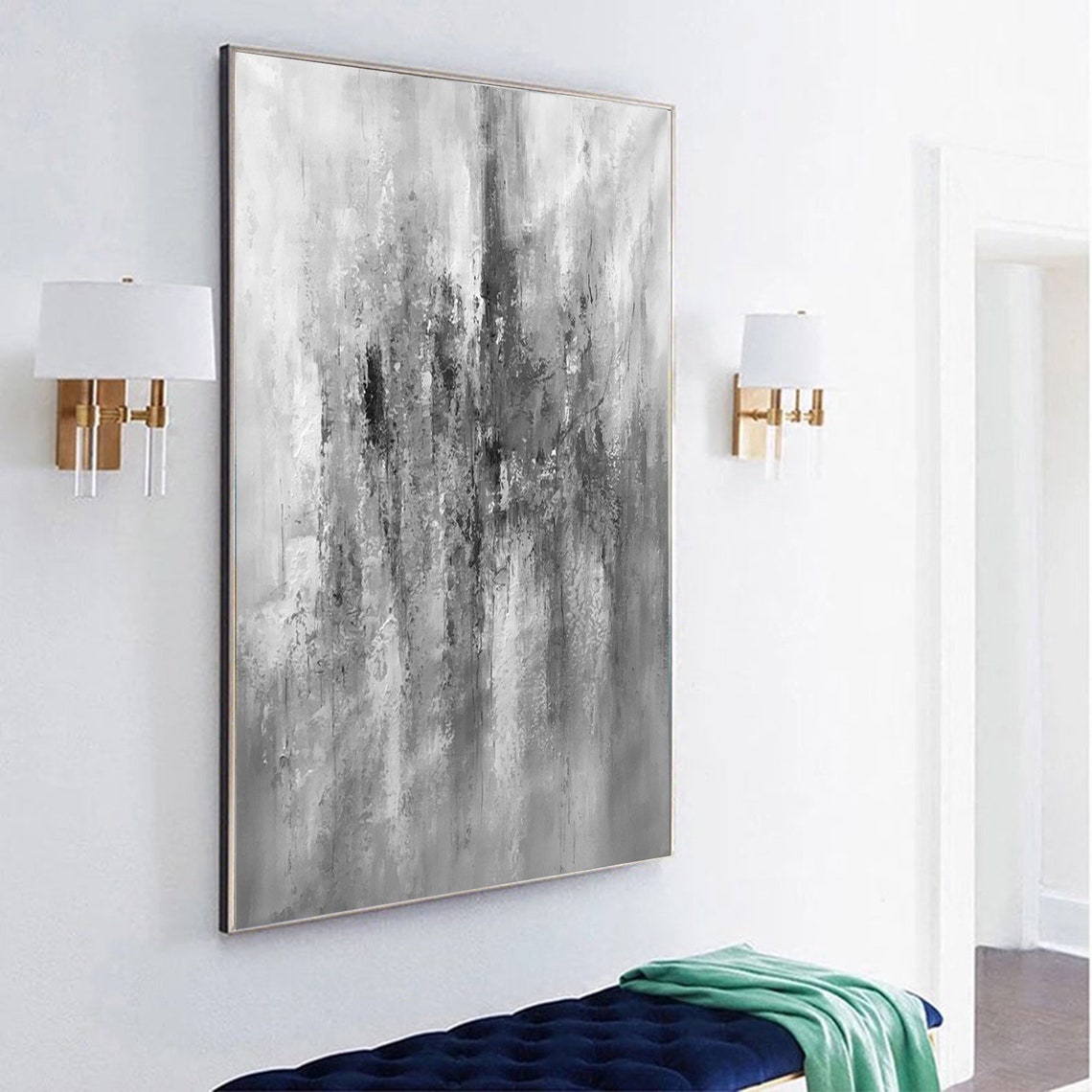 Large abstract painting original grey painting large | Etsy