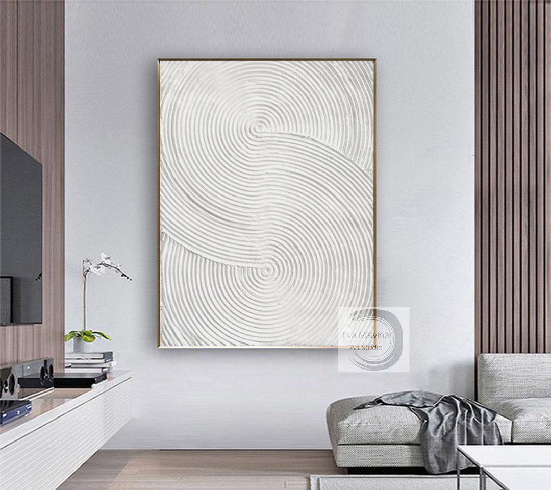 Original Abstract Painting on Canvas White 3D Textured Painting Large ...