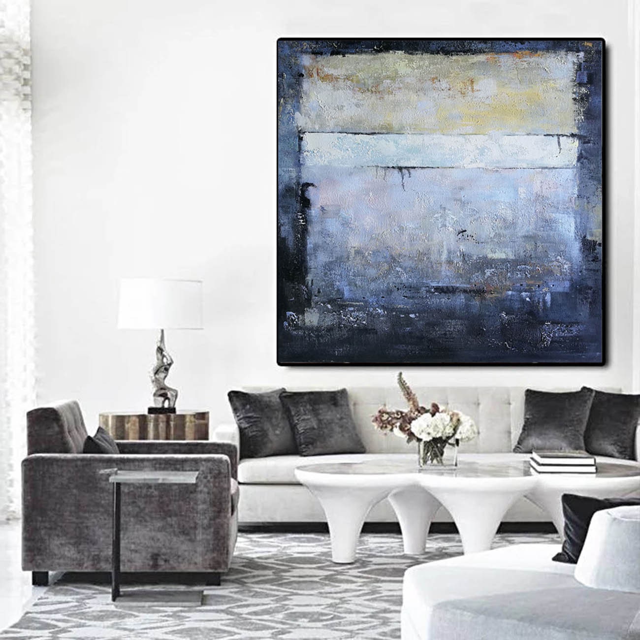 Dark Blue Painting Original Abstract Painting on Canvas Large Abstract ...