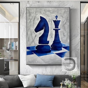 Chess Pieces Painting, Chess Wall Art, Original Painting on Canvas ...