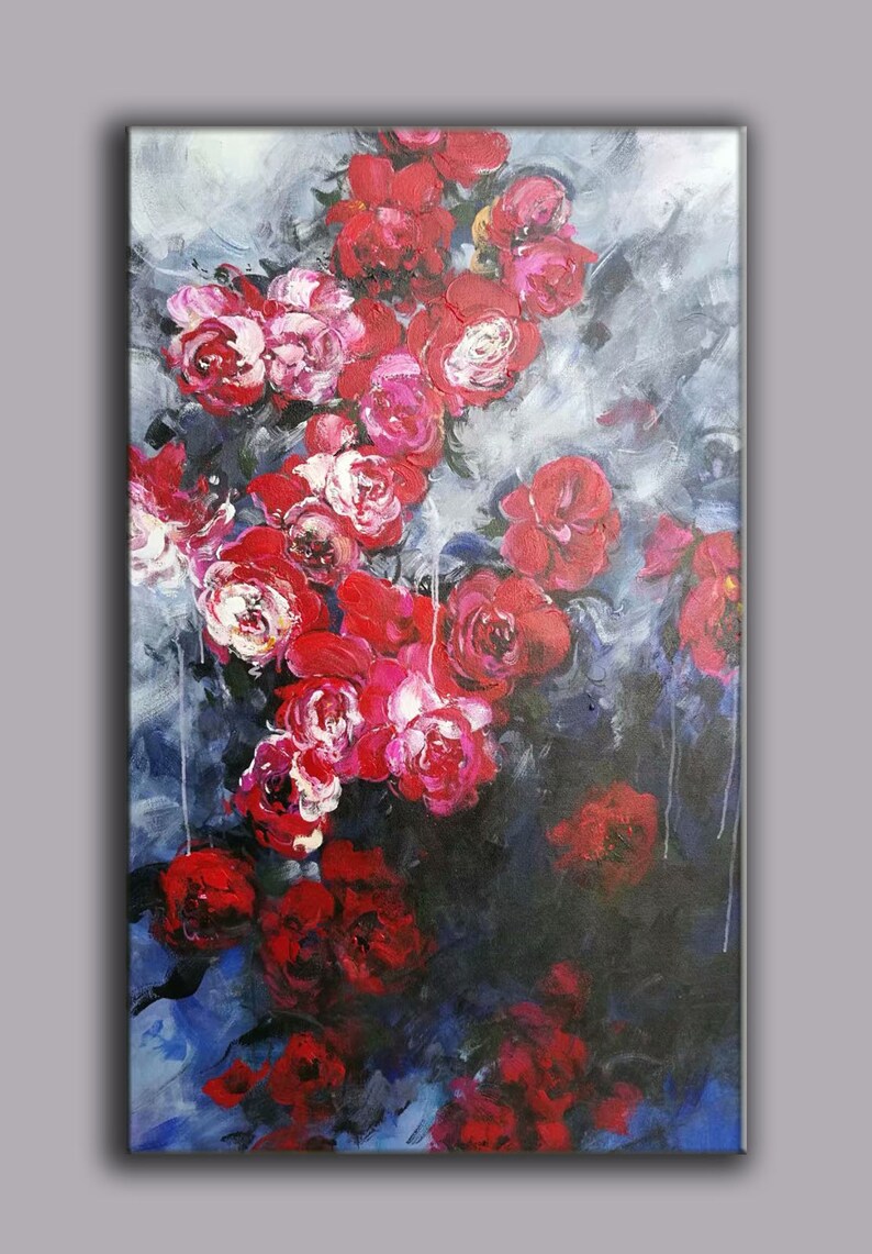 Original abstract painting red and gray abstract painting | Etsy