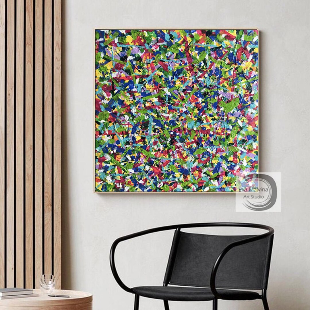 Original Multicolor Canvas Art — Handmade Textured Painting in Rainbow ...