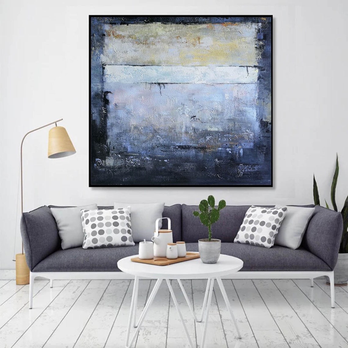 Dark Blue Painting Original Abstract Painting on Canvas Large Abstract ...