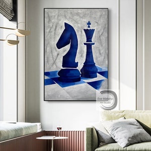 Chess Pieces Painting, Chess Wall Art, Original Painting on Canvas ...